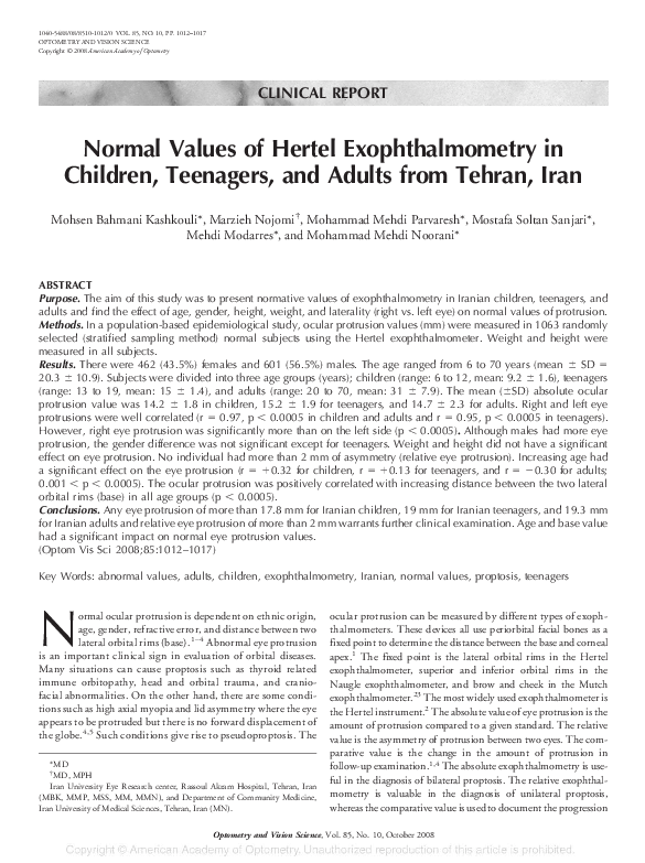 (PDF) Normal Values of Hertel Exophthalmometry in Children, Teenagers ...