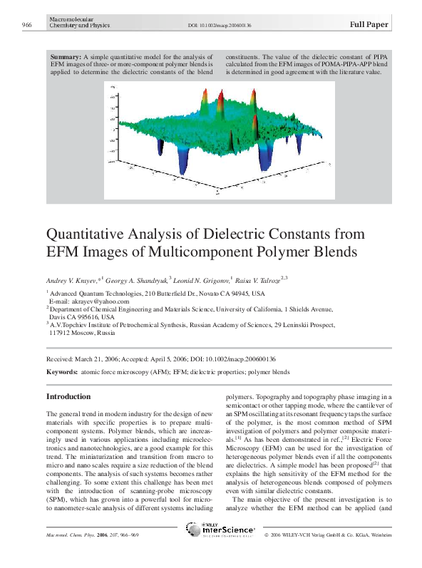 (PDF) Quantitative Analysis of Dielectric Constants from EFM Images of ...