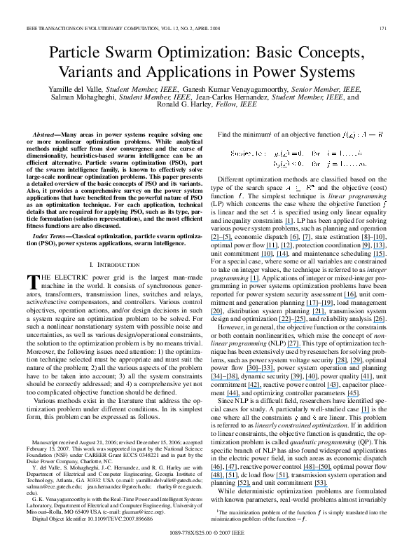 Pdf Particle Swarm Optimization Basic Concepts Variants And Applications In Power Systems 