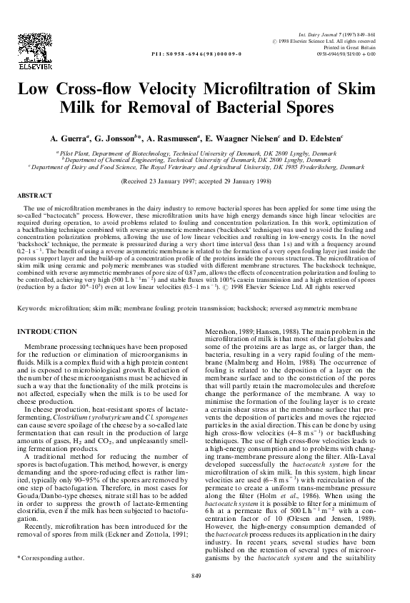 (PDF) Low cross-flow velocity microfiltration of skim milk for removal ...