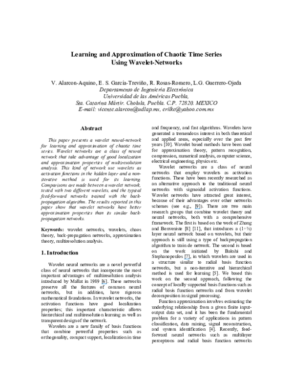 (PDF) Learning and Approximation of Chaotic Time Series Using Wavelet-Networks