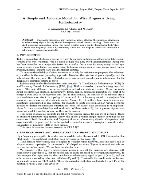 (PDF) A simple and accurate model for wire diagnosis using reflectometry