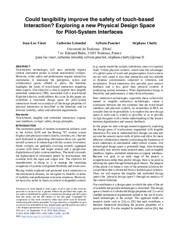 (PDF) Could tangibility improve the safety of touch-based Interaction ...