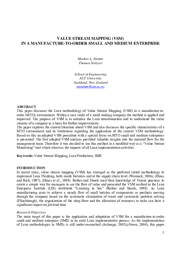 (PDF) VALUE STREAM MAPPING (VSM) IN A MANUFACTURE-TO-ORDER SMALL AND ...