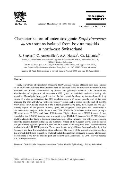 Pdf Characterization Of Enterotoxigenic Staphylococcus Aureus Strains Isolated From Bovine