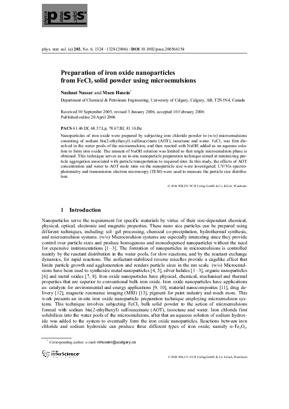 (PDF) Preparation of iron oxide nanoparticles from FeCl3 solid powder ...