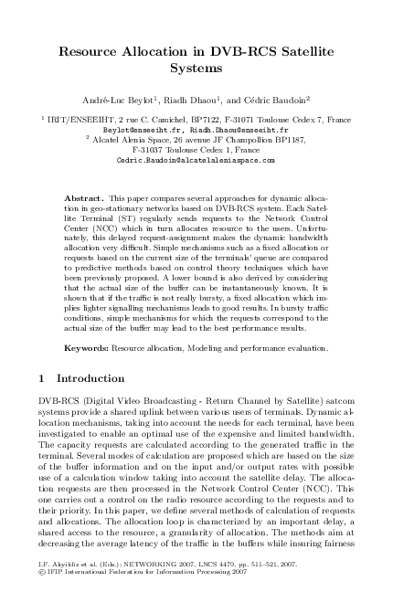 Pdf Resource Allocation In Dvb Rcs Satellite Systems
