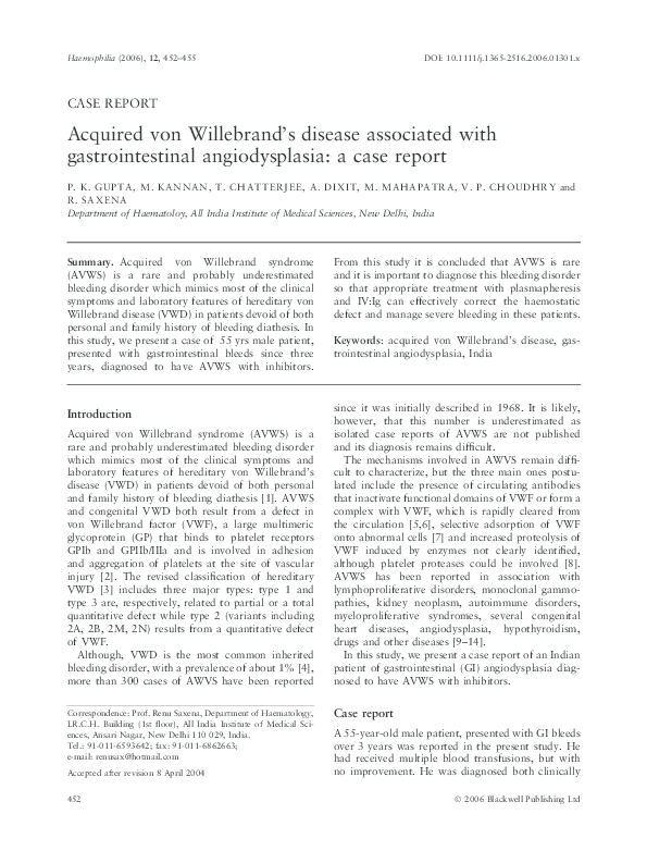 (PDF) Acquired von Willebrand's disease associated with ...