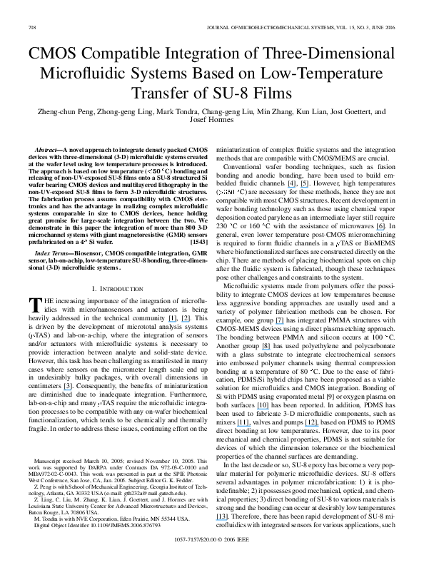 (PDF) CMOS compatible integration of three-dimensional microfluidic systems based on low ...