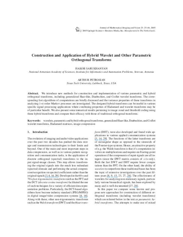 (PDF) Construction and Application of Hybrid Wavelet and Other Parametric Orthogonal Transforms ...