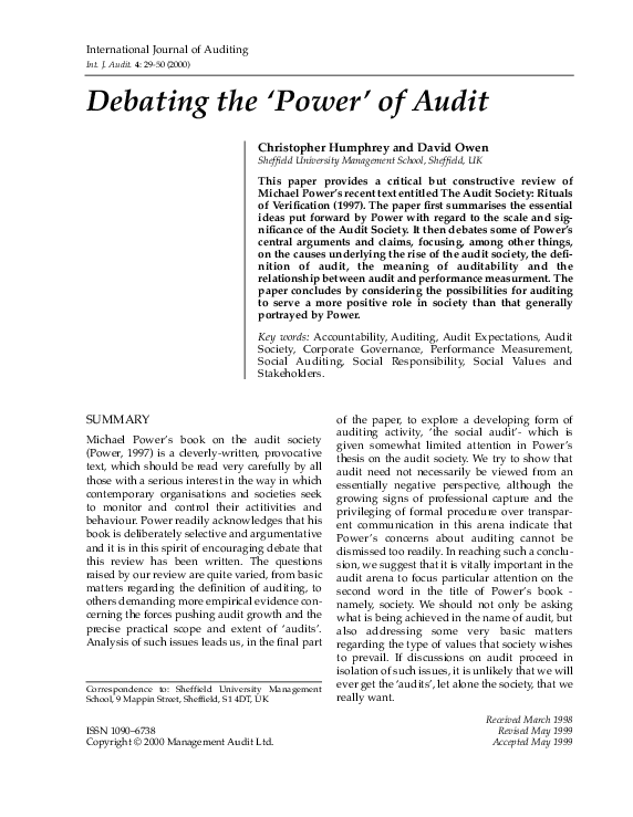 (PDF) Debating the 'Power' of Audit