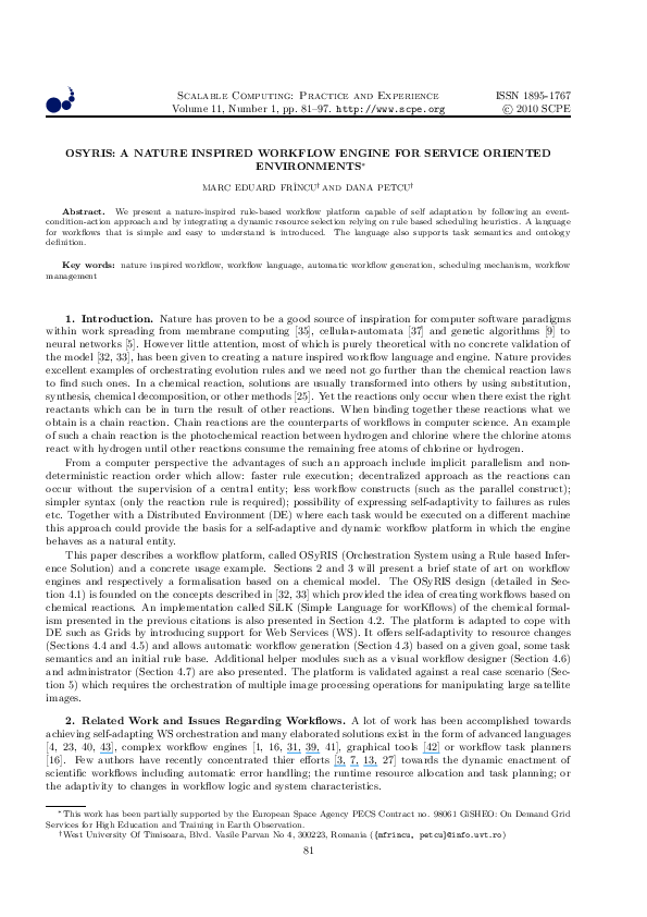(PDF) OSyRIS: a Nature Inspired Workflow Engine for Service Oriented Environments