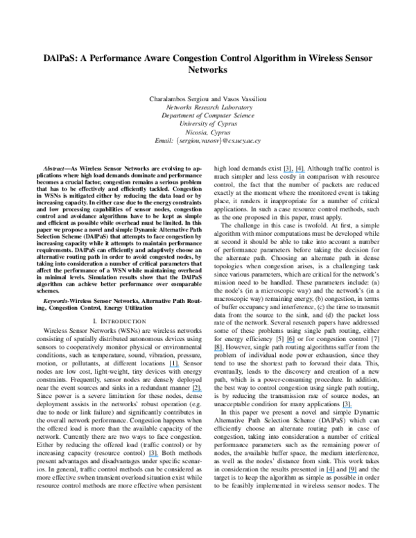Pdf Dalpas A Performance Aware Congestion Control Algorithm In Wireless Sensor Networks 