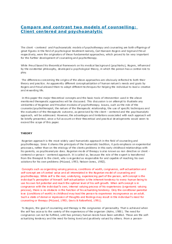 (DOC) Compare and contrast two models of counselling Client centered ...
