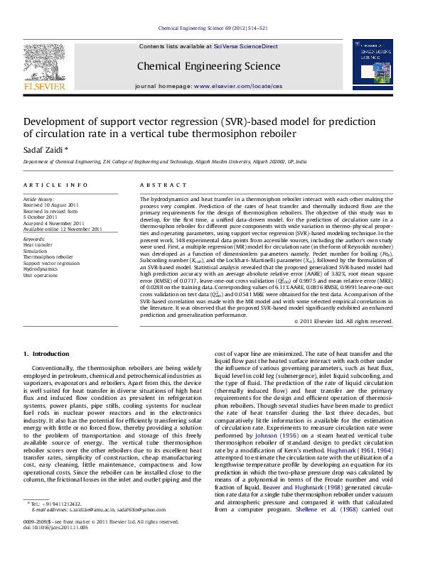 Pdf Development Of Support Vector Regression Svr Based Correlation For Prediction Of Overall