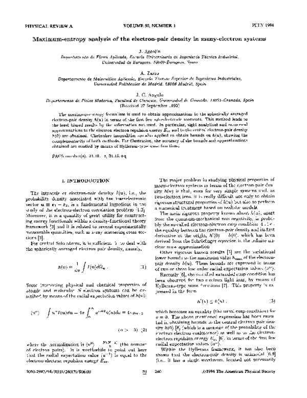 (PDF) Maximum-entropy analysis of the electron-pair density in many-electron systems