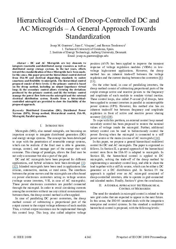 Pdf Hierarchical Control Of Droop Controlled Dc And Ac Microgrids — A General Approach Towards