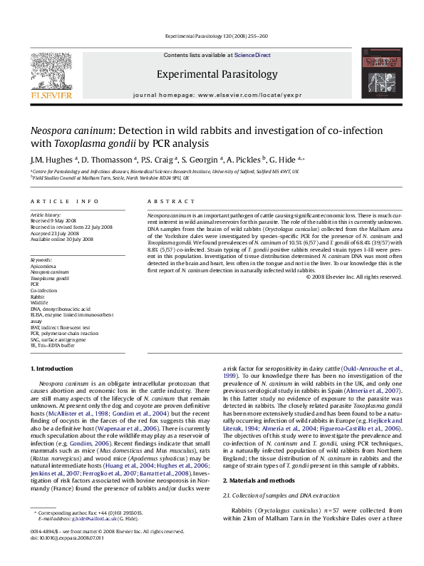 Pdf Neospora Caninum Detection In Wild Rabbits And Investigation Of Co Infection With