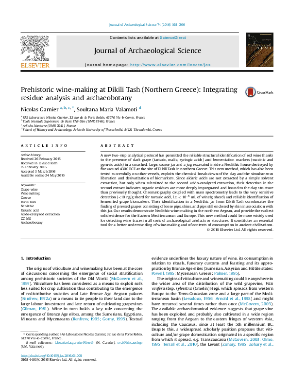 (PDF) Prehistoric wine-making at Dikili Tash (Northern Greece ...