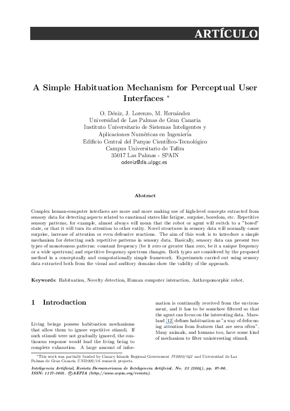 (PDF) A Simple Habituation Mechanism for Perceptual User Interfaces