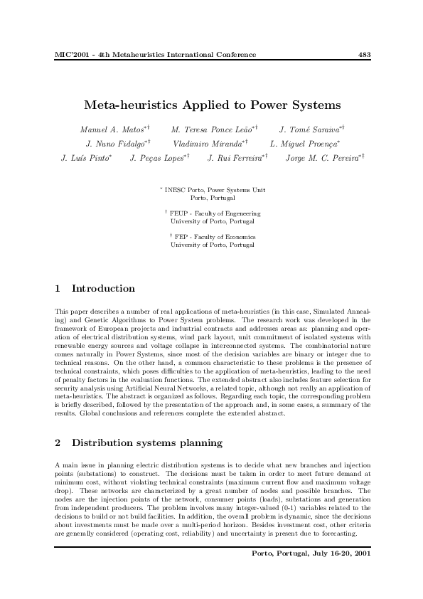 (PDF) Meta-heuristics Applied to Power Systems