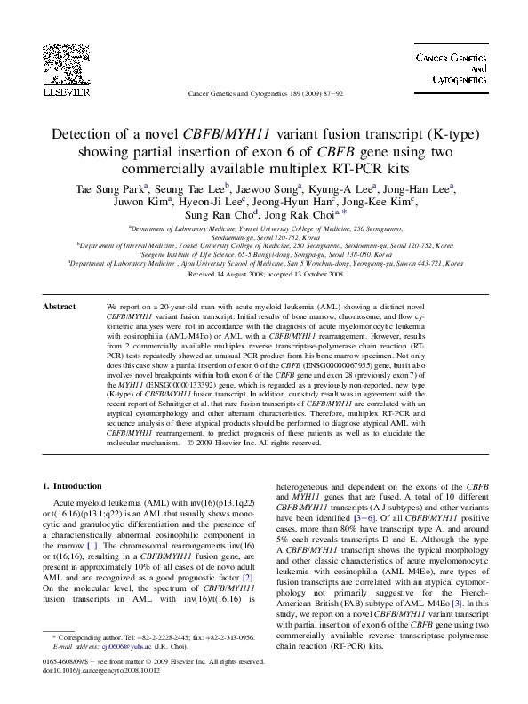(PDF) Detection of a novel CBFB/MYH11 variant fusion transcript (K-type ...