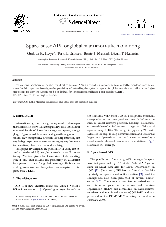 (PDF) Space-based AIS for global maritime traffic monitoring