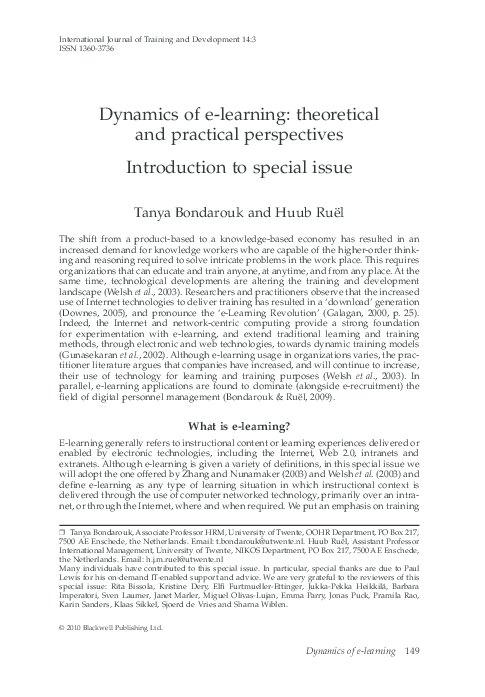 (PDF) Dynamics of e-learning: theoretical and practical perspectives