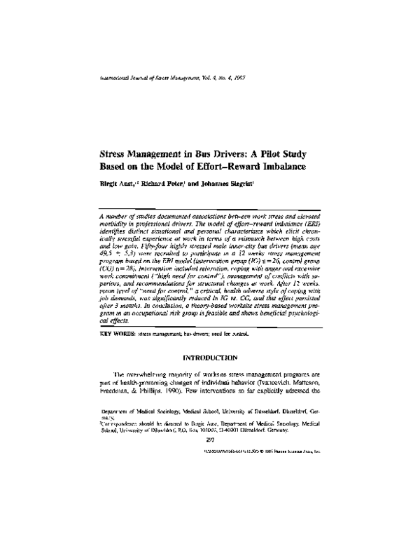 (PDF) Stress Management in Bus Drivers: A Pilot Study Based on the ...