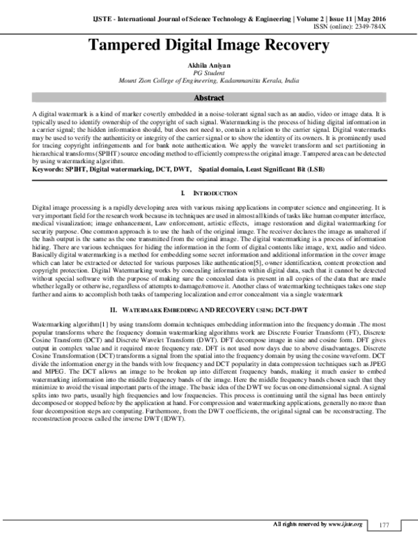 (PDF) Tampered Digital Image Recovery