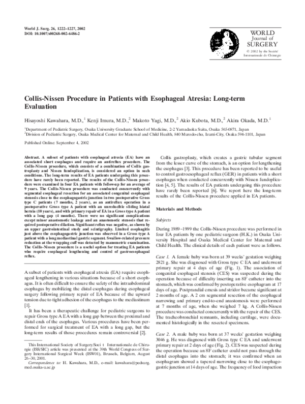 (PDF) Collis-Nissen Procedure in Patients with Esophageal Atresia: Long ...