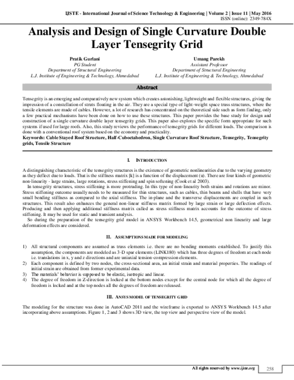 (PDF) Analysis and Design of Single Curvature Double Layer Tensegrity Grid