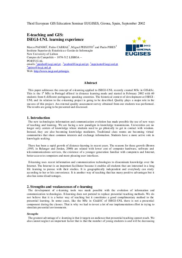 (PDF) E-teaching and GIS: ISEGI-UNL learning experience