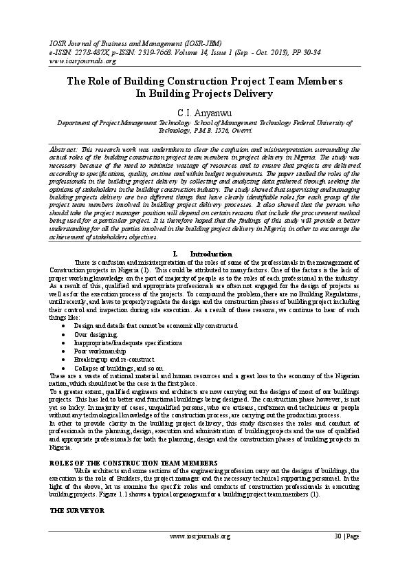 The Role of Building Construction Project Team Members In Building ...