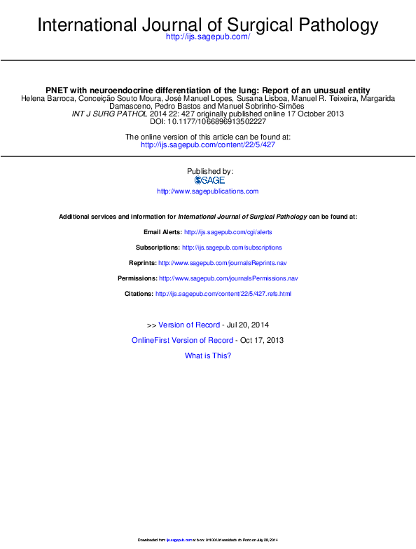 Pdf Ewings Sarcoma Primitive Neuroectodermal Tumor Es Pnet Of The Penis