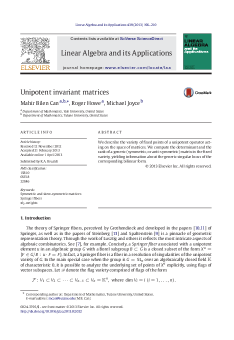 (PDF) Unipotent invariant matrices