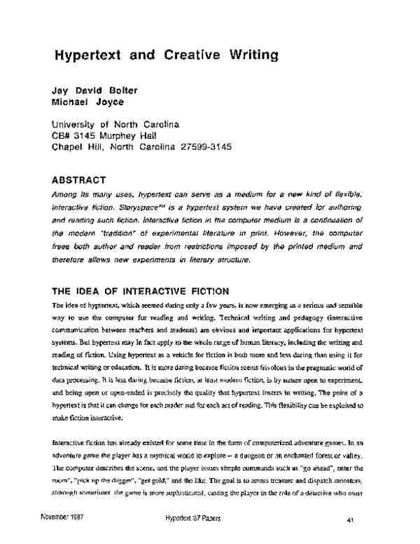 (PDF) Hypertext and creative writing