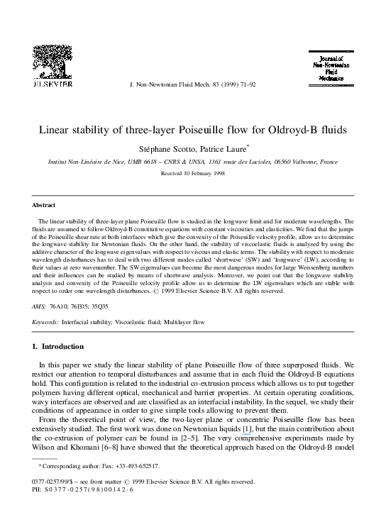 (PDF) Linear stability of three-layer Poiseuille flow for Oldroyd-B fluids