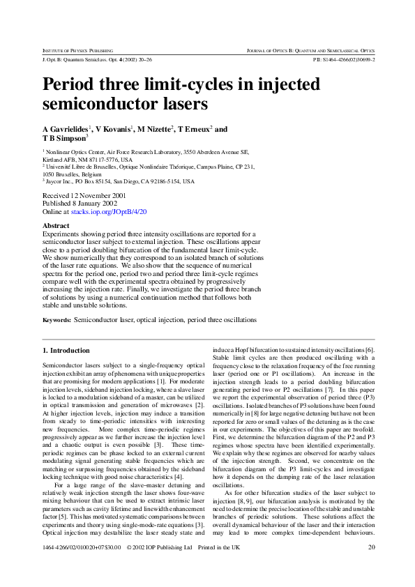 (PDF) Period three limit-cycles in injected semiconductor lasers