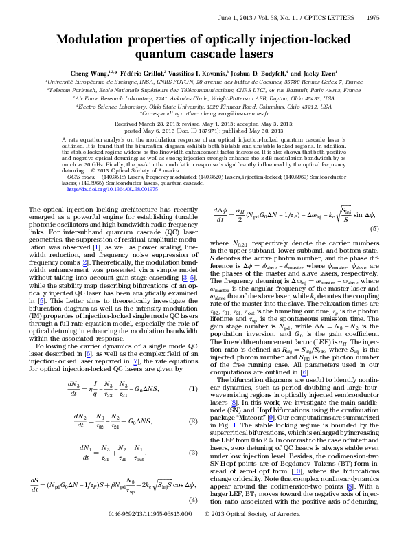 (PDF) Modulation properties of optically injection-locked quantum ...