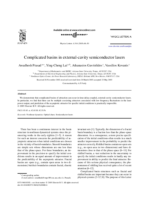 (PDF) Complicated basins in external-cavity semiconductor lasers