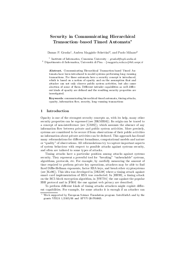 (PDF) Security in Communicating Hierarchical Transaction–based Timed Automata