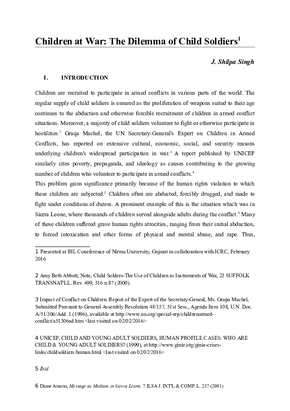 (DOC) Children at War: The Dilemma of Child Soldiers