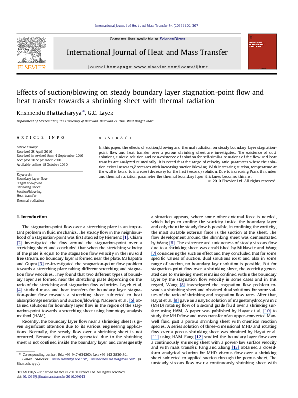 Pdf Effects Of Suctionblowing On Steady Boundary Layer Stagnation Point Flow And Heat
