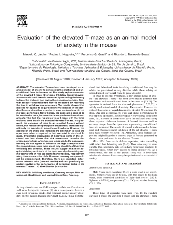 (PDF) Evaluation of the elevated T-maze as an animal model of anxiety ...