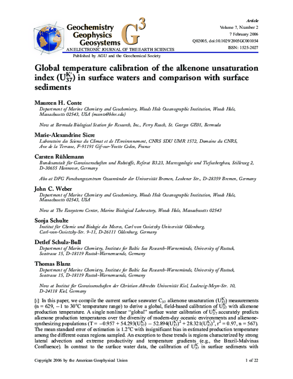 (PDF) Global temperature calibration of the alkenone unsaturation index ...
