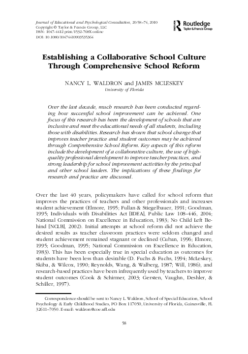 (PDF) Establishing a Collaborative School Culture Through Comprehensive ...