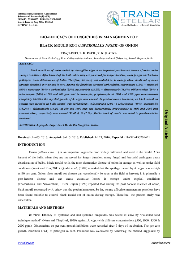 (PDF) BIO-EFFICACY OF FUNGICIDES IN MANAGEMENT OF BLACK MOULD ROT ...