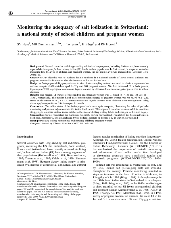 (PDF) Monitoring the adequacy of salt iodization in Switzerland: a ...