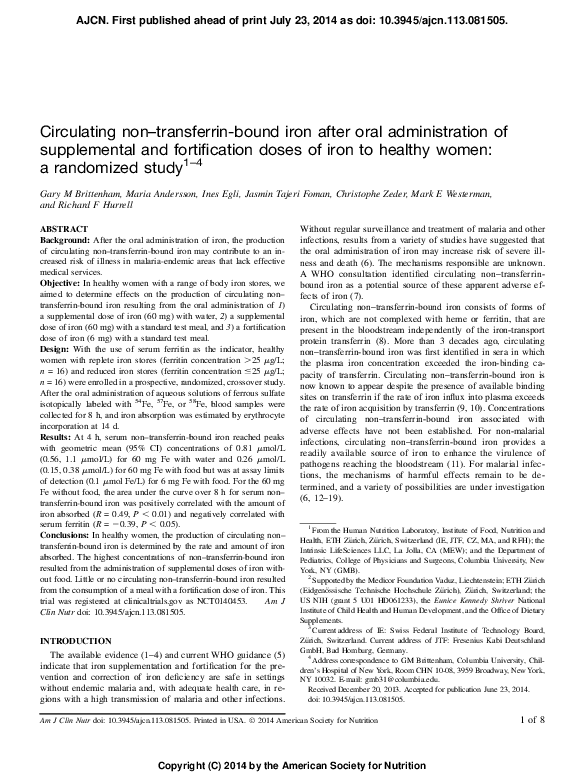 (PDF) Circulating non-transferrin-bound iron after oral administration ...